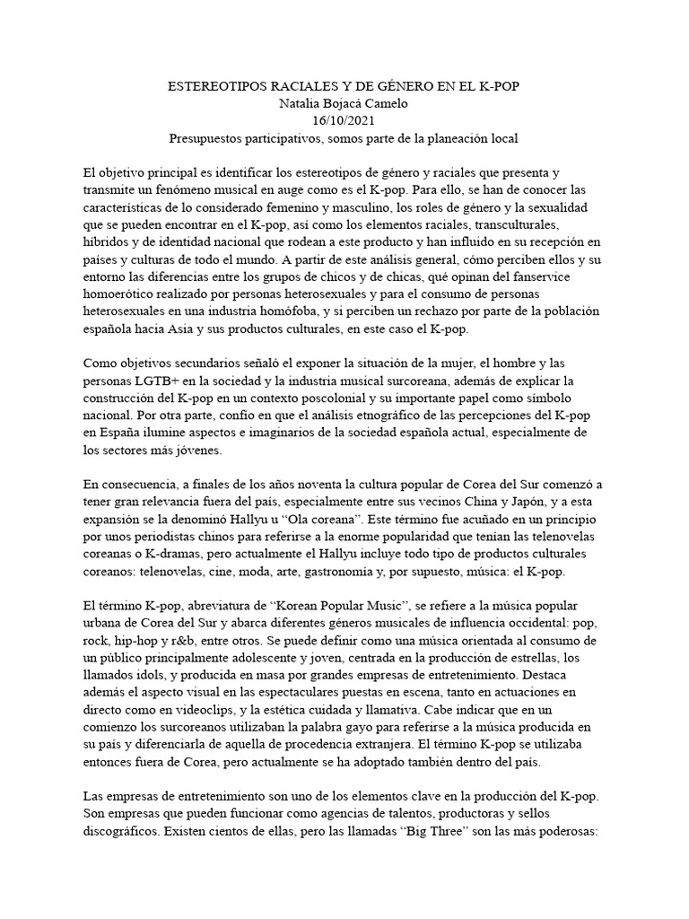 Estereotipos Raciales y de Género en El K-Pop | PDF