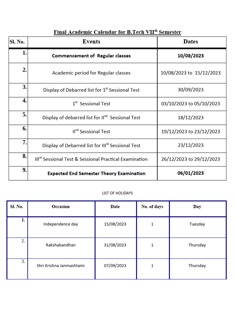 4th Year Academic Calendar | PDF
