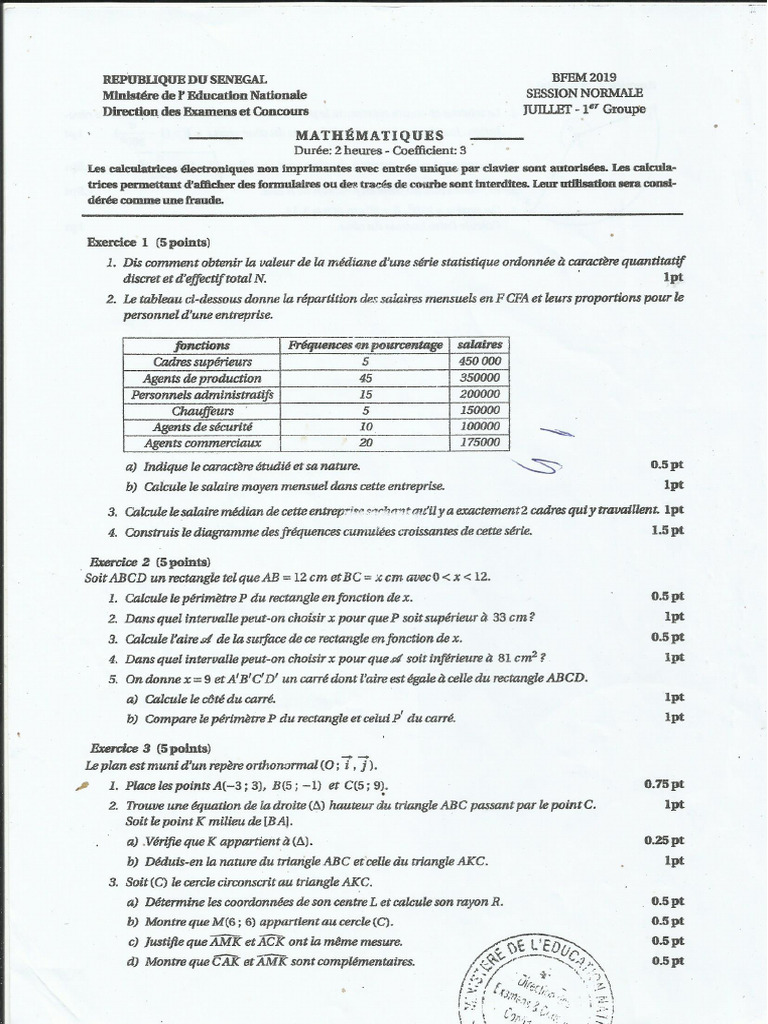 Prepa Bfem 2024 Sujet Mathematiques | PDF | Triangle | Zone