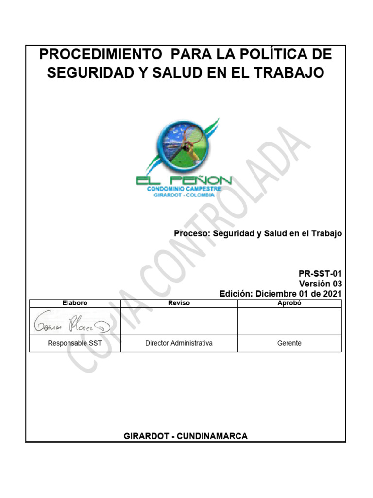PR-SST-01 Política de SST | PDF | Condominio | Valores