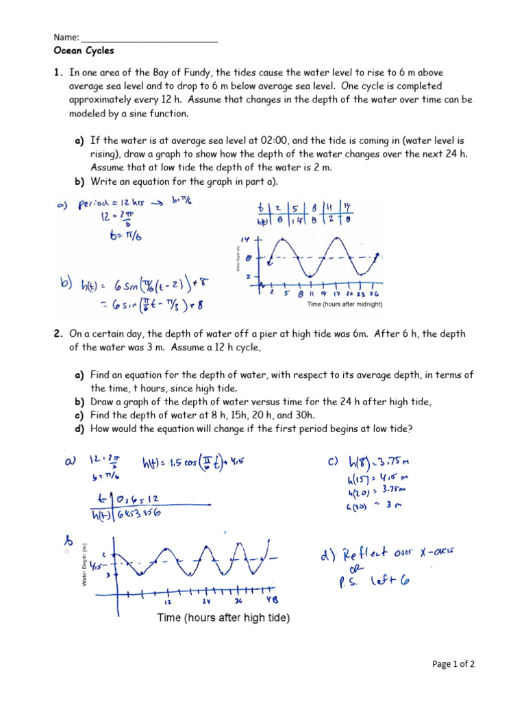 4 Sinusoidal Questions Key | PDF | Tide | Sea Level