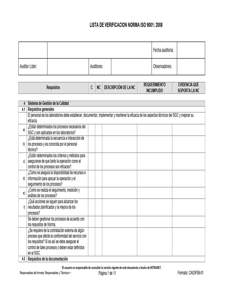 CHECKLIST ISO 9000 Ok | PDF | Laboratorios | Calibración