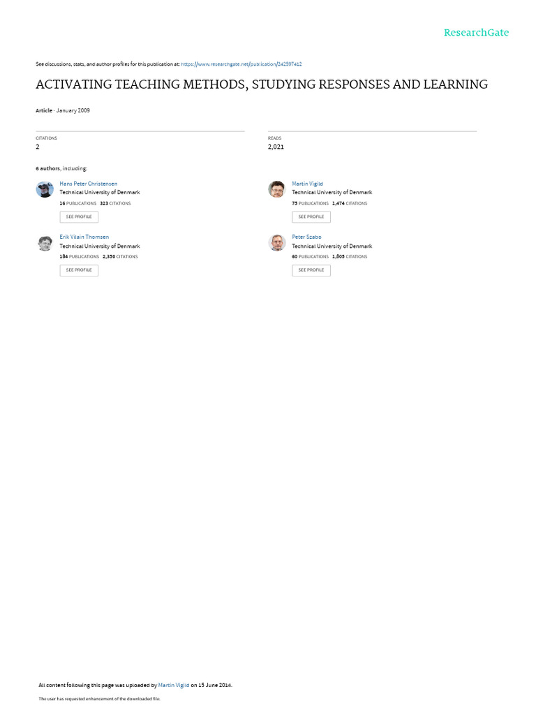 Activating Teaching Methods Studying Responses and | PDF | Teaching Method | Learning