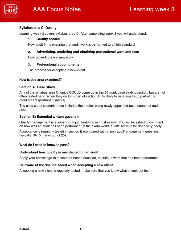 Focus Notes - AAA - LW3 | PDF | Audit | Auditor's Report