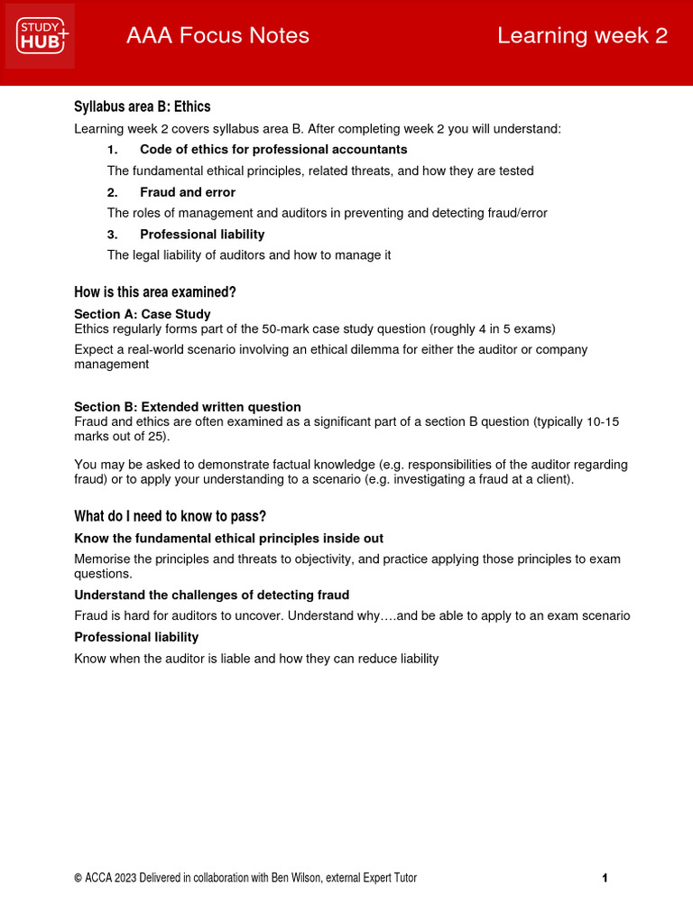 Focus Notes AAA LW2 | PDF | Audit | Professional Liability Insurance