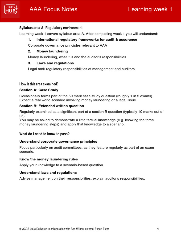Focus Notes AAA LW1 | PDF | Audit | Corporate Governance