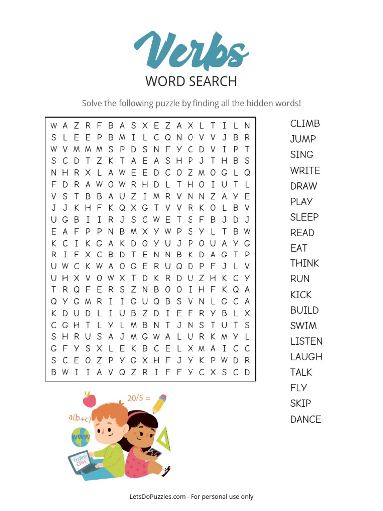 verbs-word search | Download Free PDF | Word Search | Puzzles