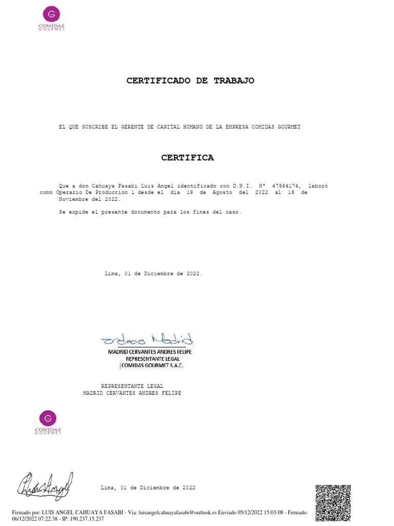 Certificado de Trabajo | PDF