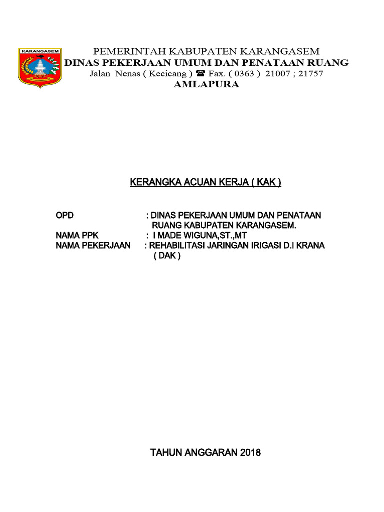 KAK Rehab Jaringan Irigasi D.I. Krana (DAK) | PDF