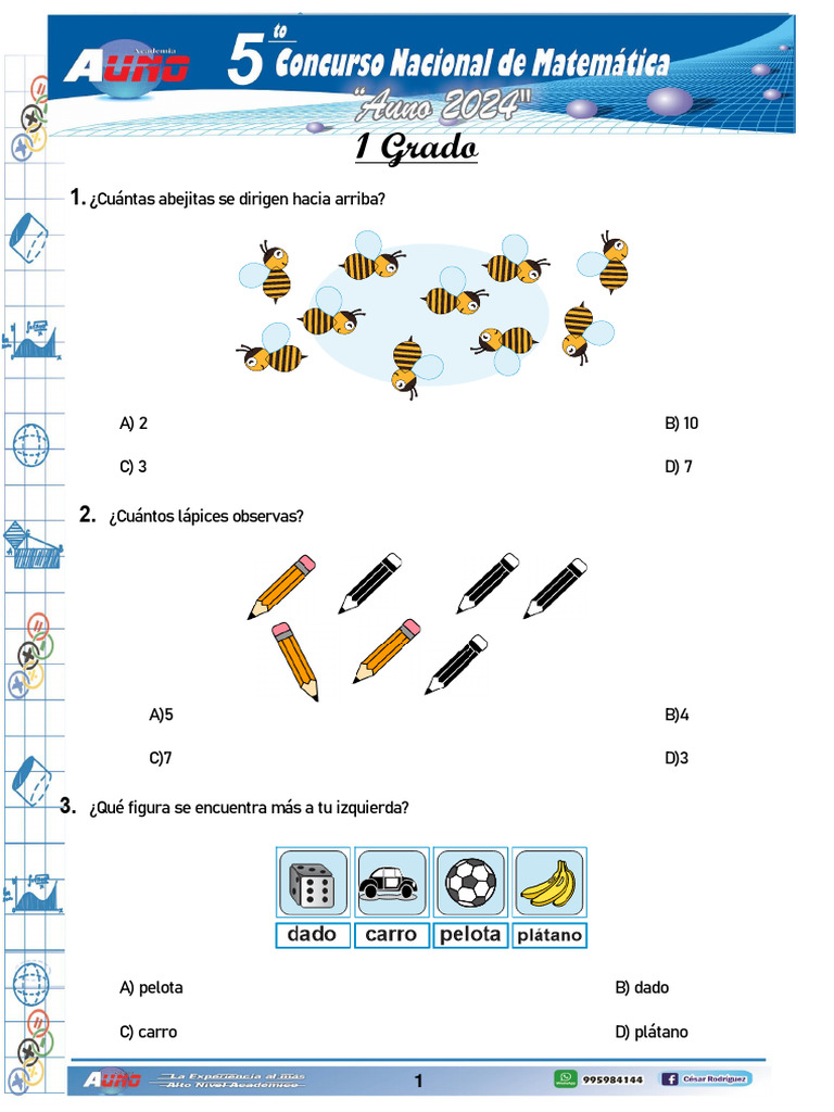 1 Grado: Cuántas Abejitas Se Dirigen Hacia Arriba? | PDF