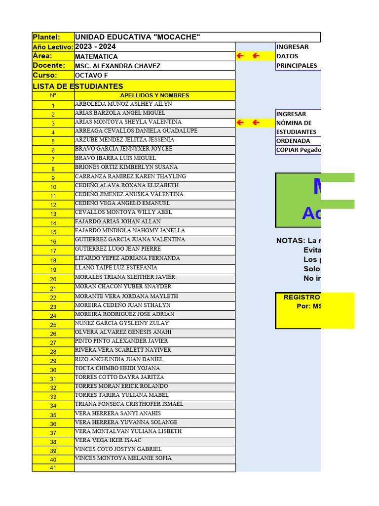 Notas Matematicas Octavo F | PDF