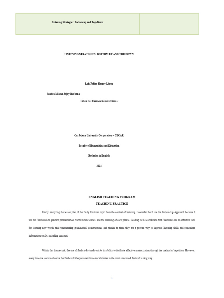 Lesson plan-LISTENING STRATEGIES-CON APA | PDF | English Language ...