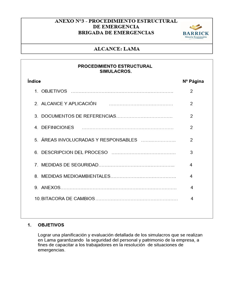 PRI - PLA - 101 Anexo N°3 Procedimiento de Simulacros | PDF ...