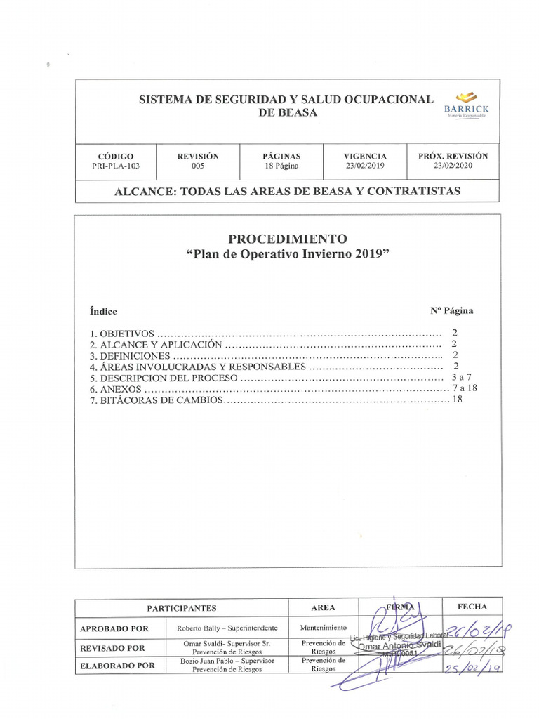 PRI - PLA - 103 Plan Operativo Invierno 2019 | PDF