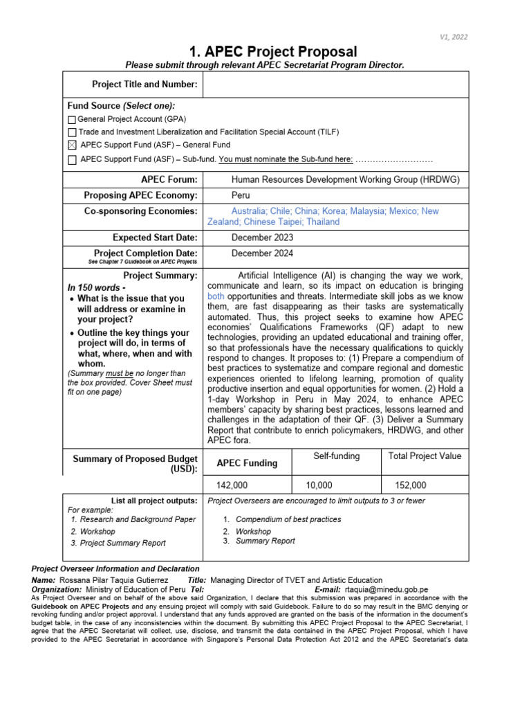 apec-project-proposal_template_v1-2022 (1) | PDF | Capacity Building ...