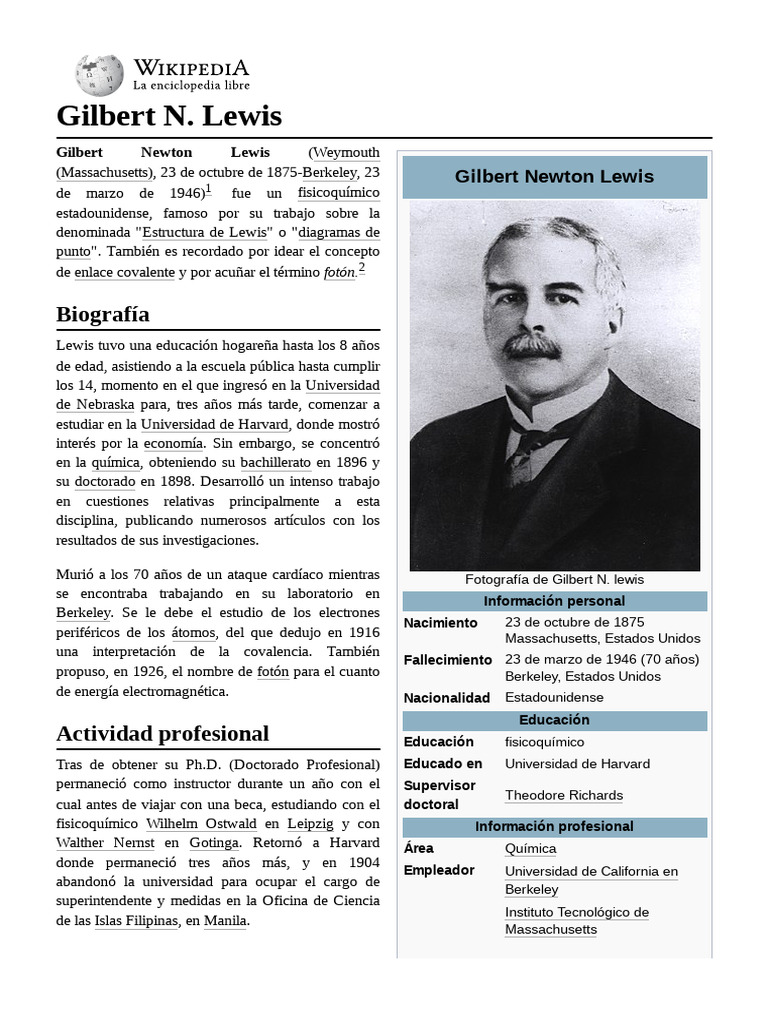 Gilbert N. Lewis | PDF | Física | Física Aplicada e Interdisciplinaria
