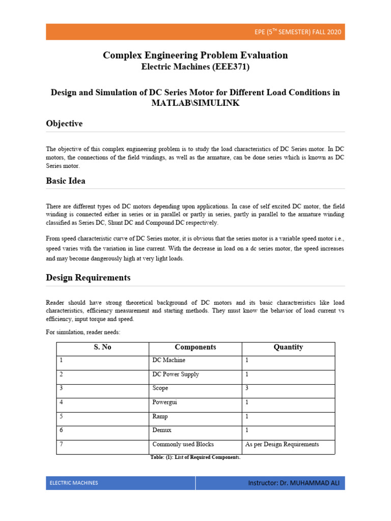 Complex Engineering Problem Electric Machines FA-20 | PDF | Electric ...