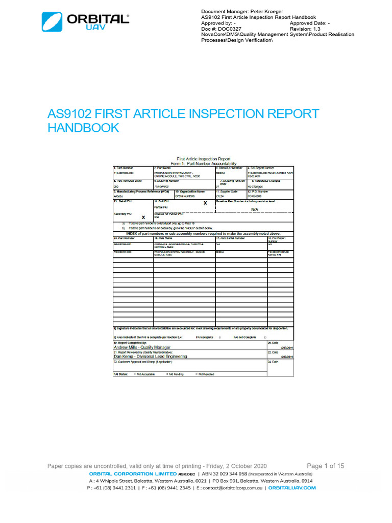 AS9102 First Article Inspection Handbook | PDF | Verification And ...