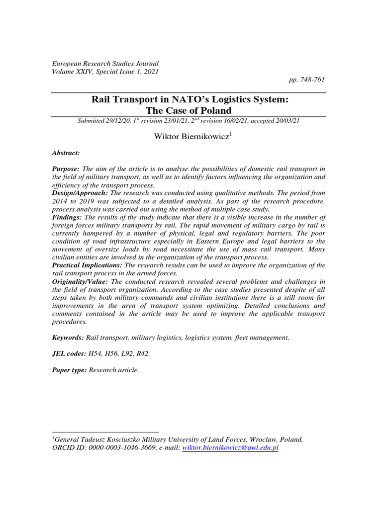 Rail Transport in NATO's Logistics System - The Case of Poland | PDF ...