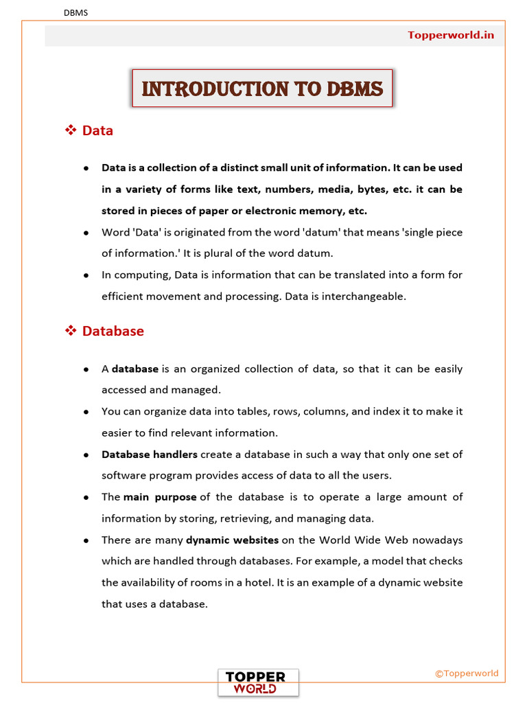 Introduction To DBMS | PDF | Relational Database | Databases