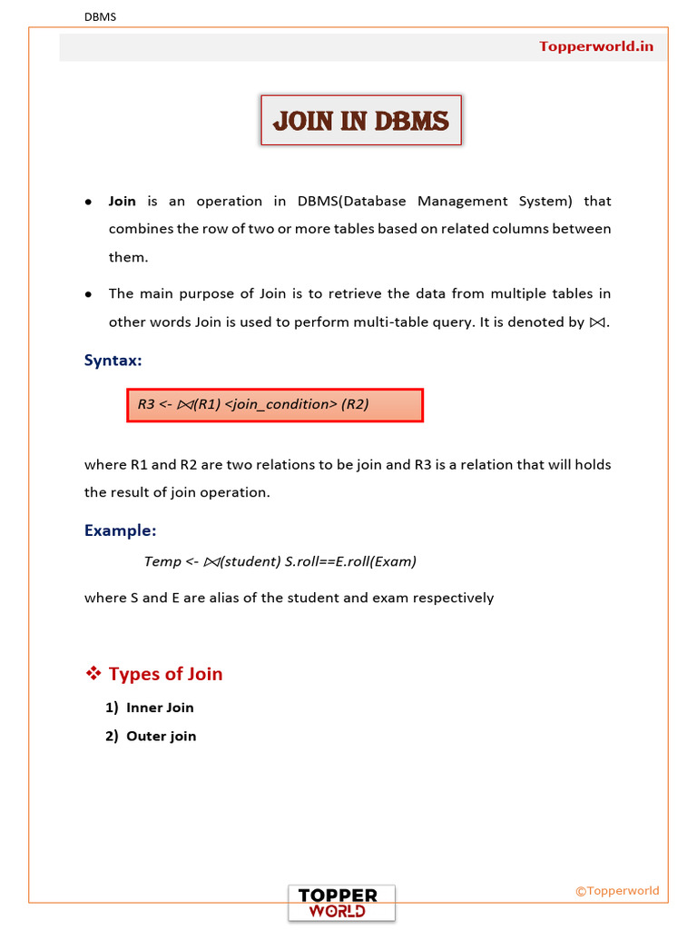 Join-in-DBMS | Download Free PDF | Databases | Data Model