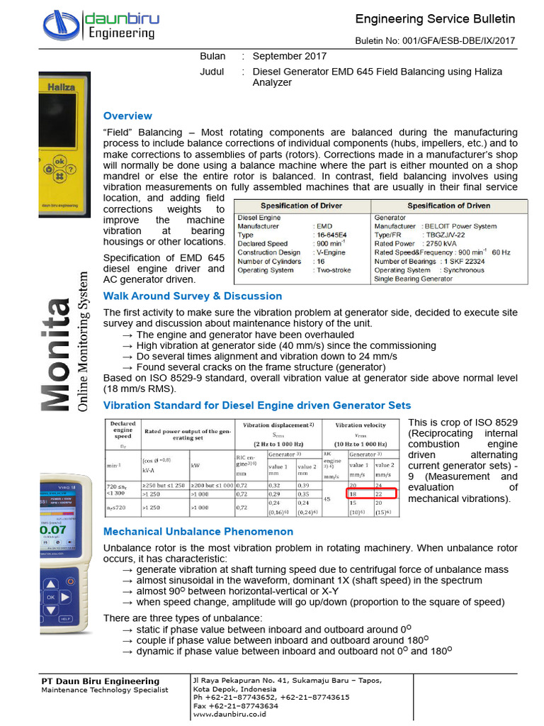 Engine_Balancing - Generator EMD 645 Field Balancing Using Haliza ...