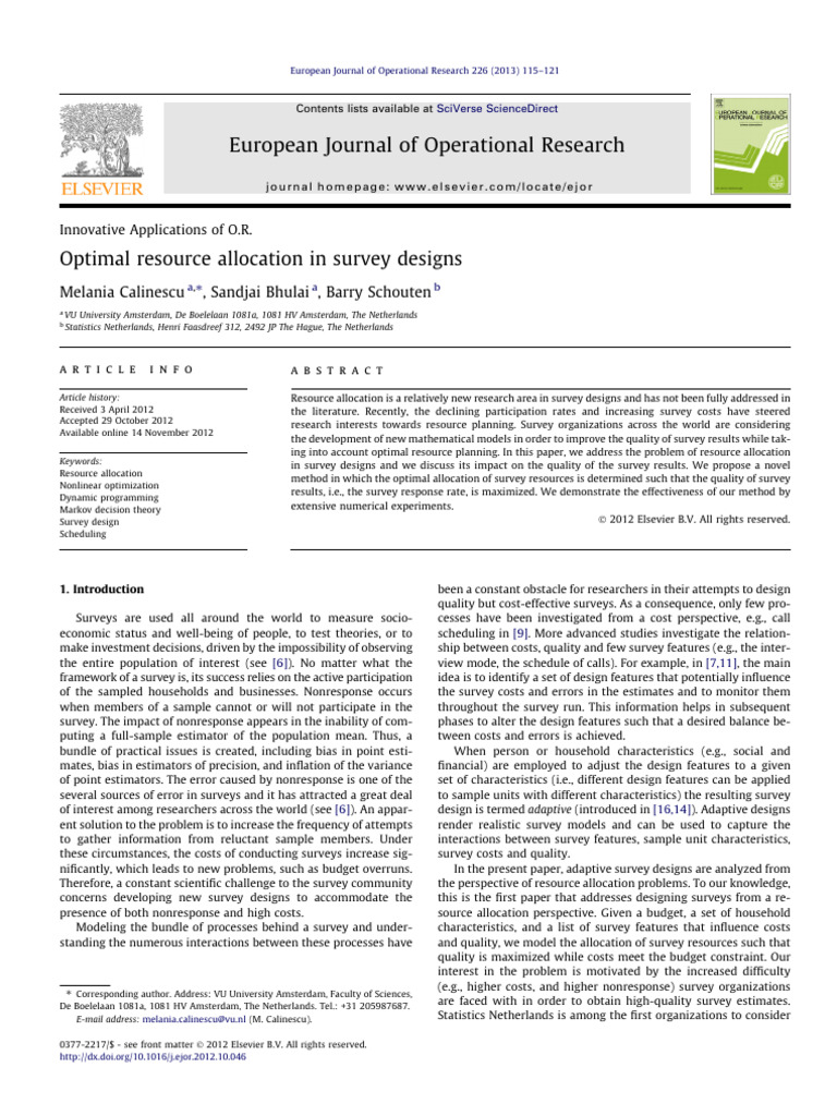 Optimal Resource Allocation in Survey Designs | PDF | Survey Methodology | Mathematical Optimization