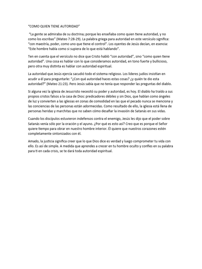 Como Quien Tiene Autoridad | PDF | Oración | Jesús