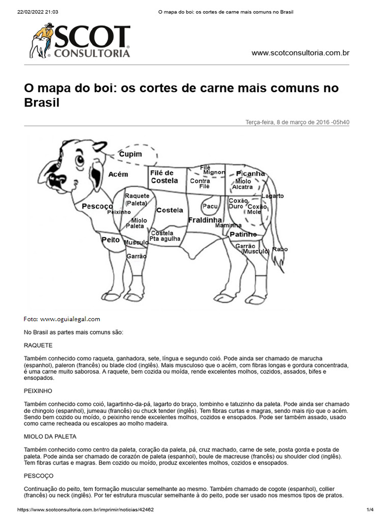 Mapa dos Cortes de Carne Bovina | PDF | Bife | Alimentos