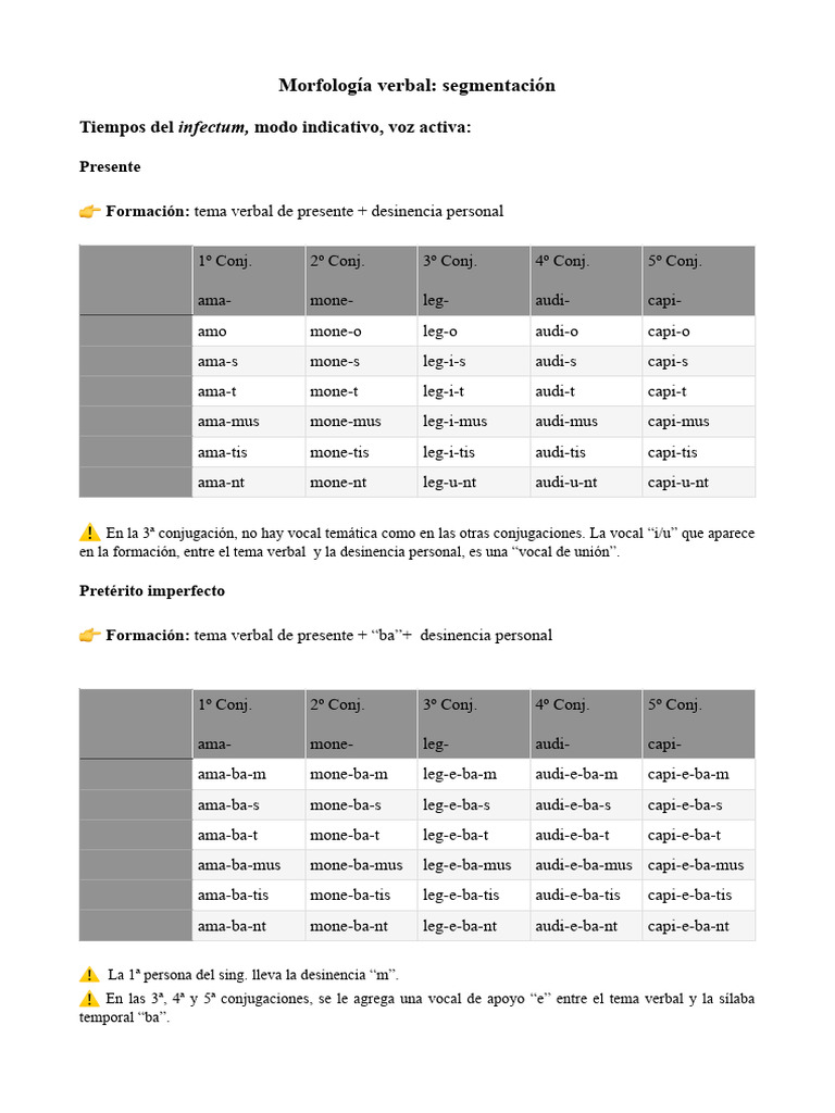 Ficha Morfología Infectum 2º Año-2 | PDF | Verbo | Gramática