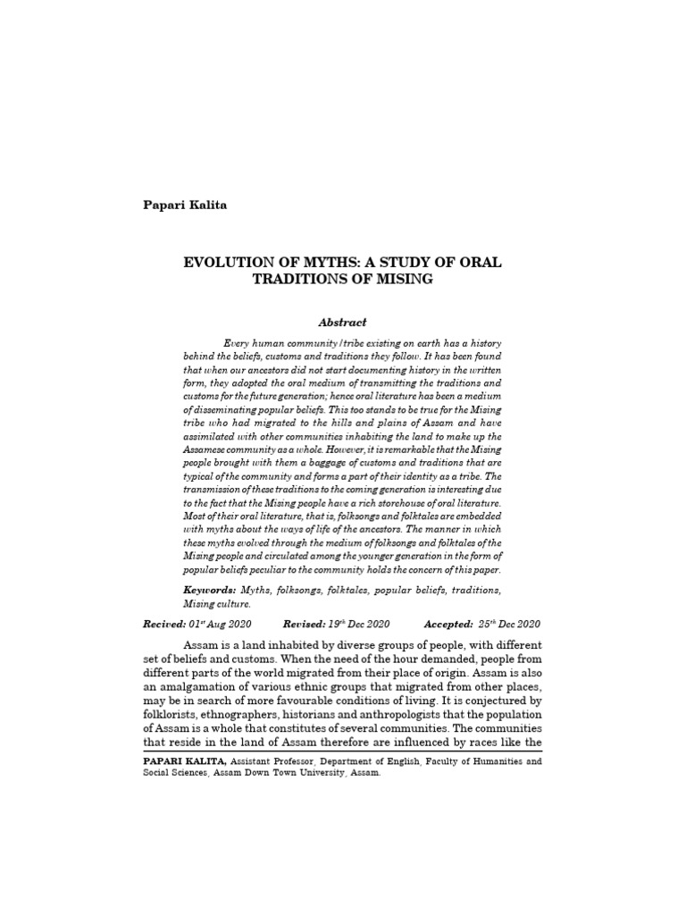 10-Papari Kalita 2020 Evolution of Myths | PDF | Folklore