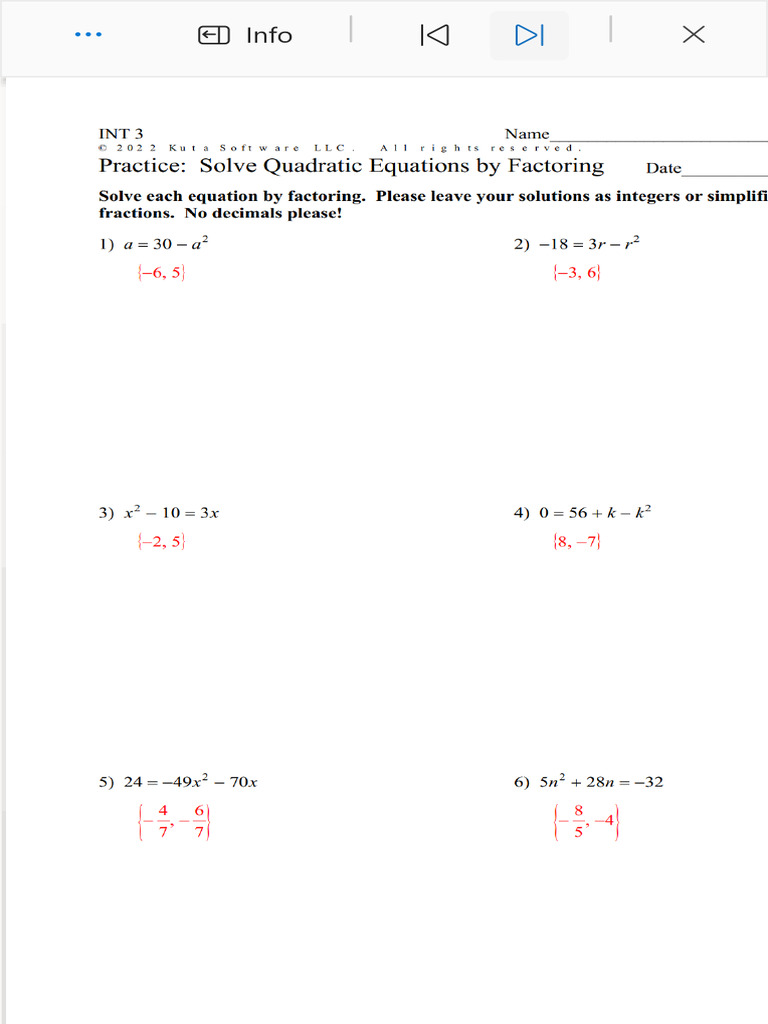 Unit 0 - Honors Work (Quadratics Review) - OneDrive | PDF