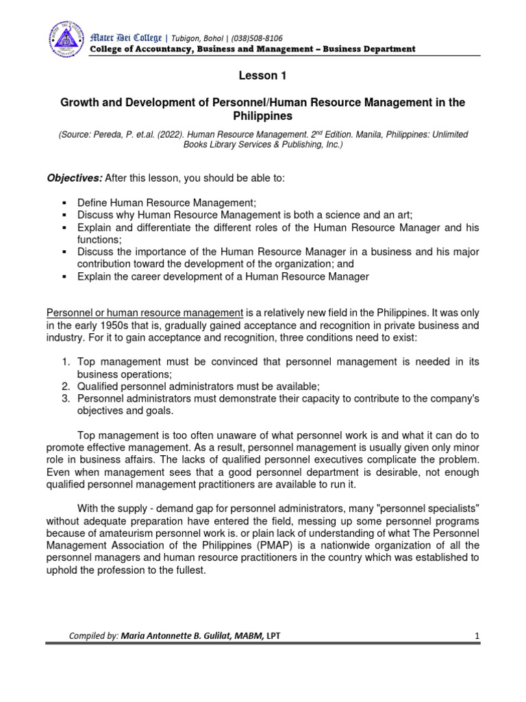 Lesson 1 Devt of Human Resources | PDF | Human Resources | Human ...