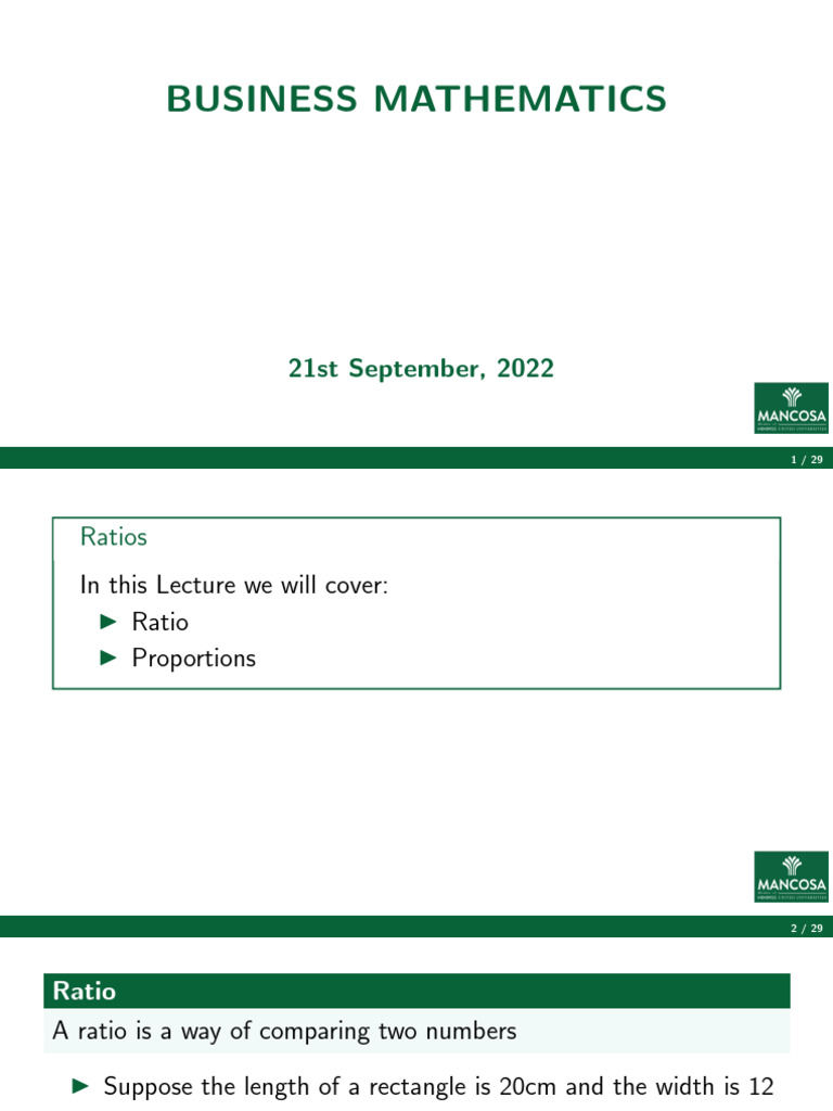 4 - Ratios Business Maths | PDF | Ratio | Mathematics