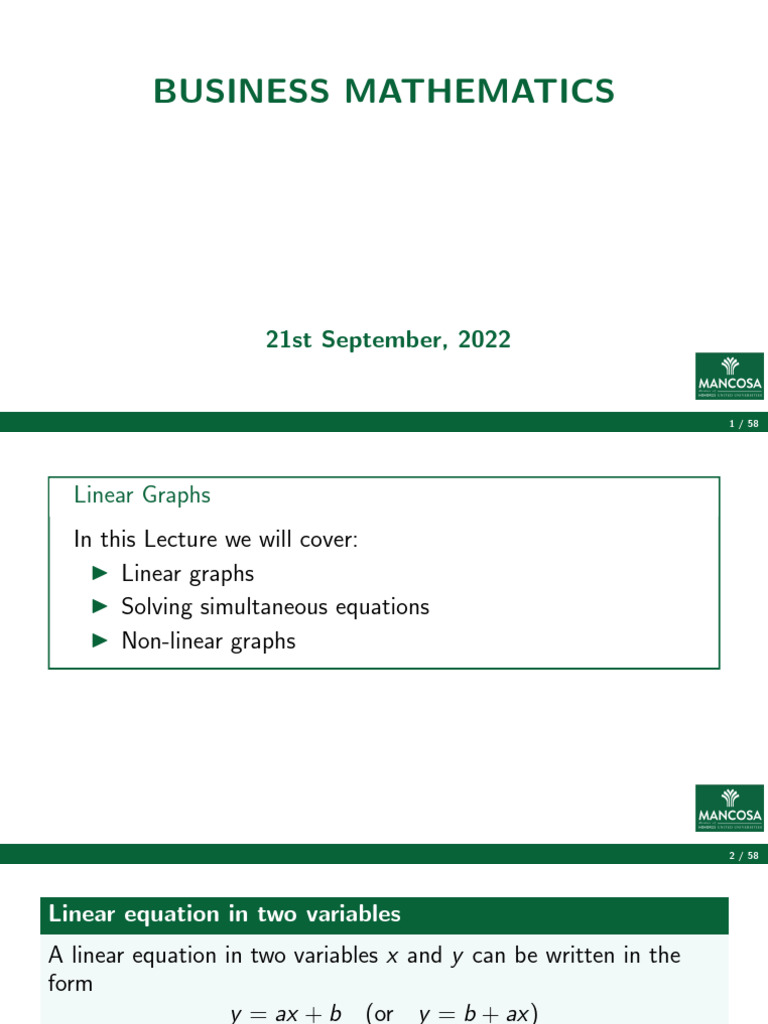 5 - Linear Graphs Business Maths Unit 5 | PDF | Cartesian Coordinate ...