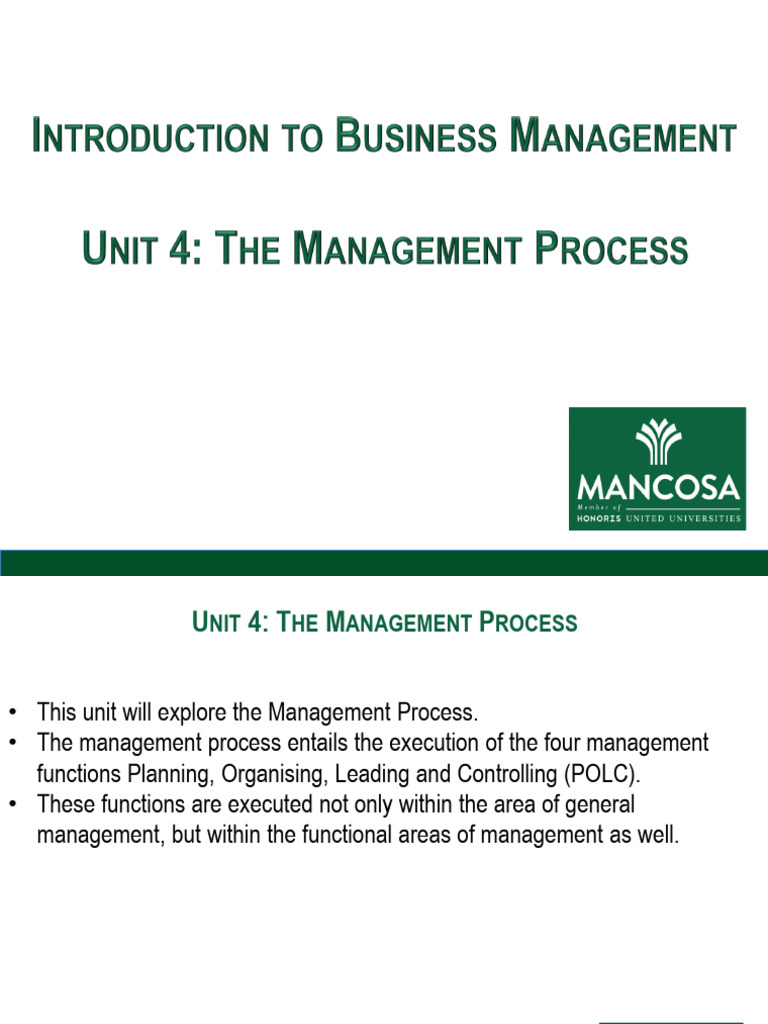 5-9-22 IBM - UNIT 4 The Management Process PDF | PDF | Leadership ...