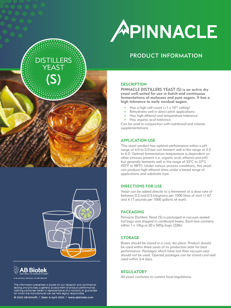 Pinnacle-Distillers-Yeast-S_APR2020-Tech-Sheet | PDF | Yeast | Fermentation