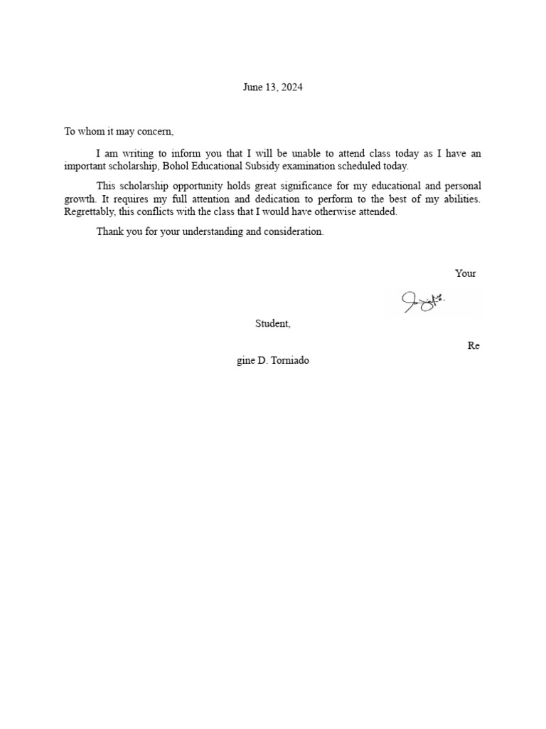 Excuse Letter | PDF