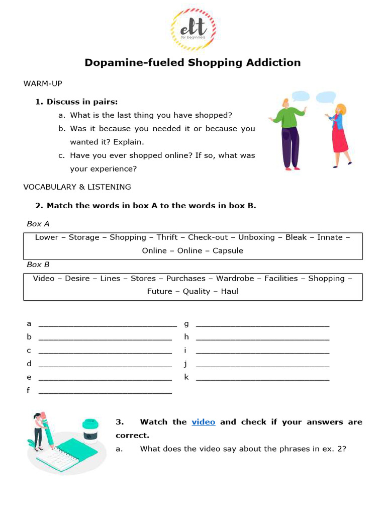 Elt For Beginners Video Based Lesson Americas Dopamine Fueled Shopping Addiction SV | PDF ...