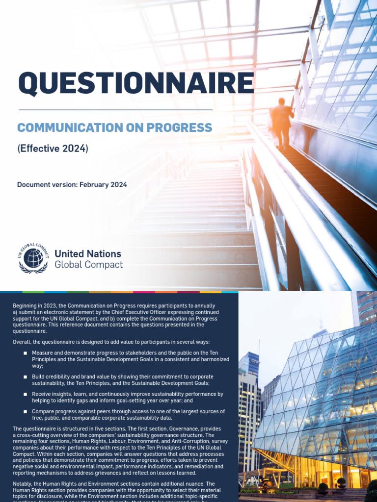 UNGC 2024 CoP Questionnaire - PDF (V.feb24) | PDF | Risk | Sustainability