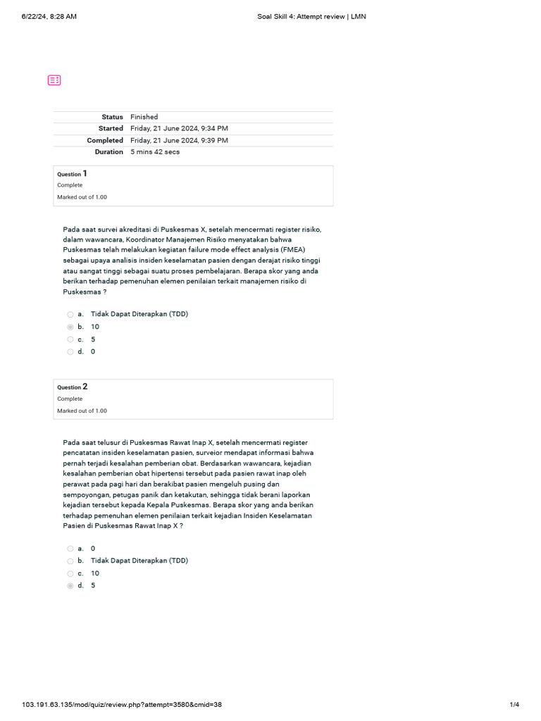 Soal Skill 4 - Attempt Review - LMN | PDF