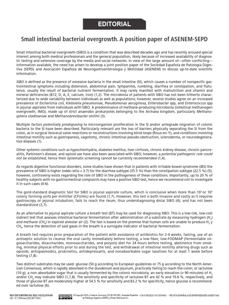 Small Intestinal Bacterial Overgrowth. A Position Paper of ASENEM-SEPD ...