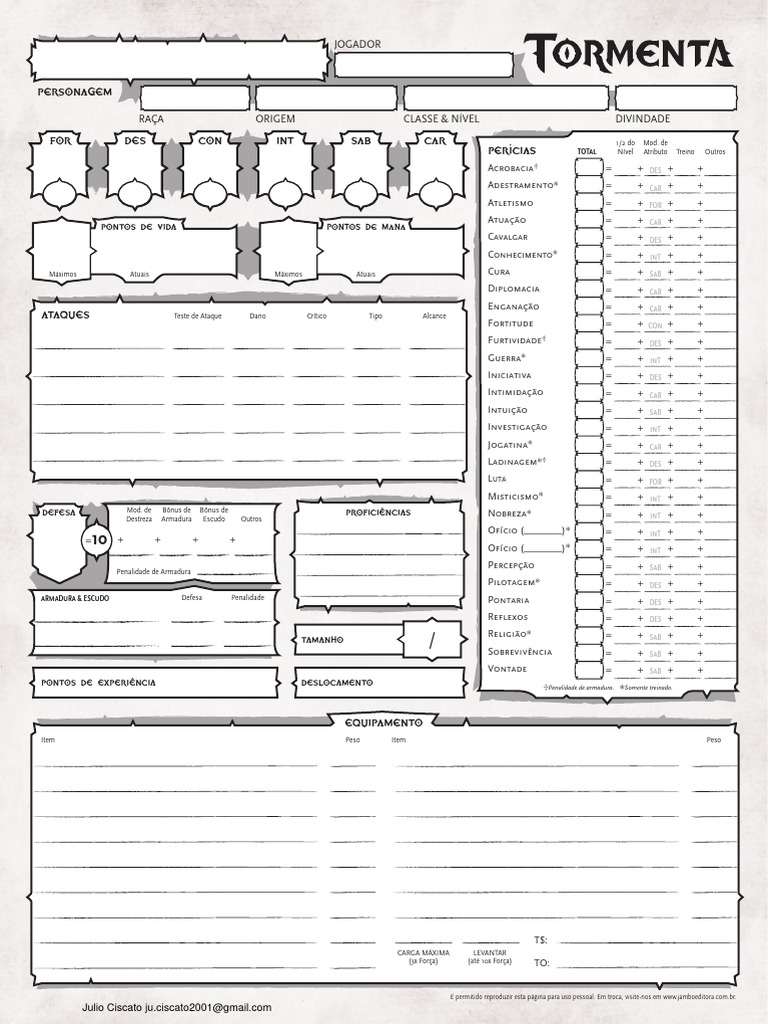Ficha de Personagem Tormenta 20 | PDF
