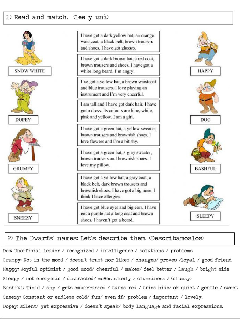 The Seven Dwarfs Names Activity | PDF