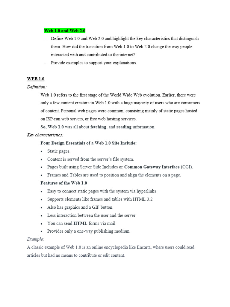 (INB) Web 1.0 and 2.0 | PDF | Web 2.0 | World Wide Web