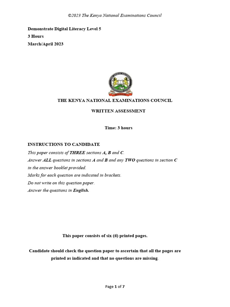 Digital Literacy Level 5 Exam Paper | PDF | Computer Network | Computer ...