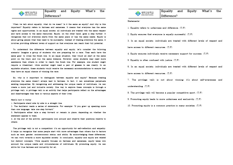 Understanding Equality vs. Equity | PDF | Equity (Law) | Social Equality