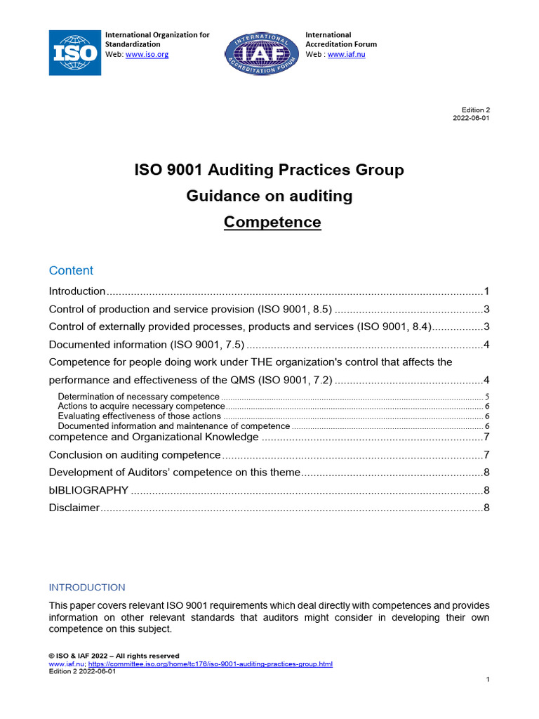 ISO 9001 Competence Auditing Guidelines | PDF | Audit | Iso 9000