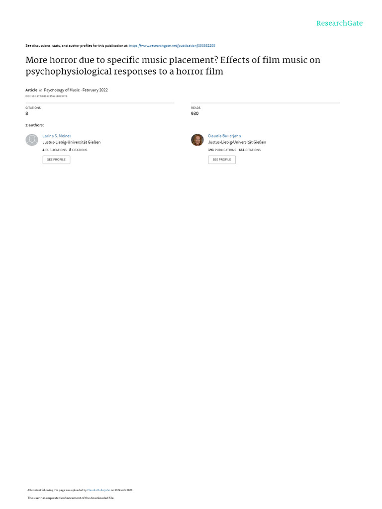 More Horror Due To Specific Music Placement? Effects of Film Music On ...