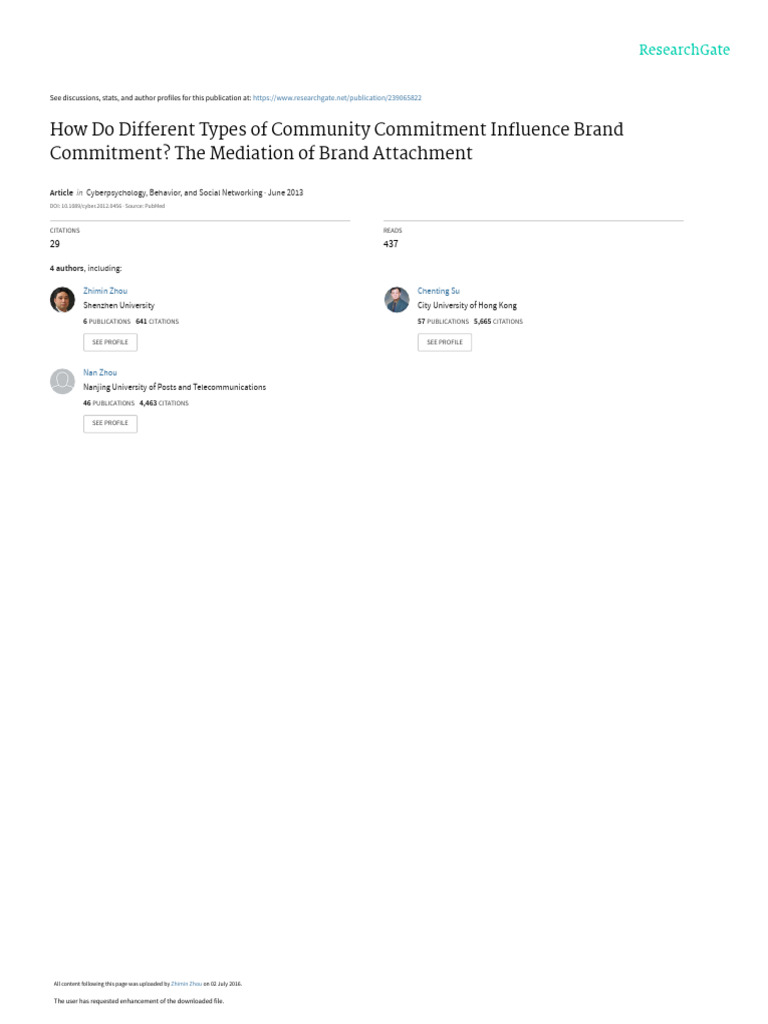 Community Commitment and Brand Loyalty | PDF | Brand | Attachment Theory